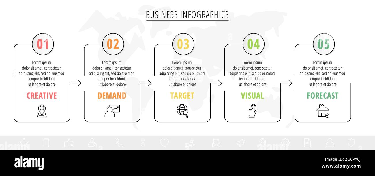 Vector infographic arrows. Business line concept of 5 options and ...
