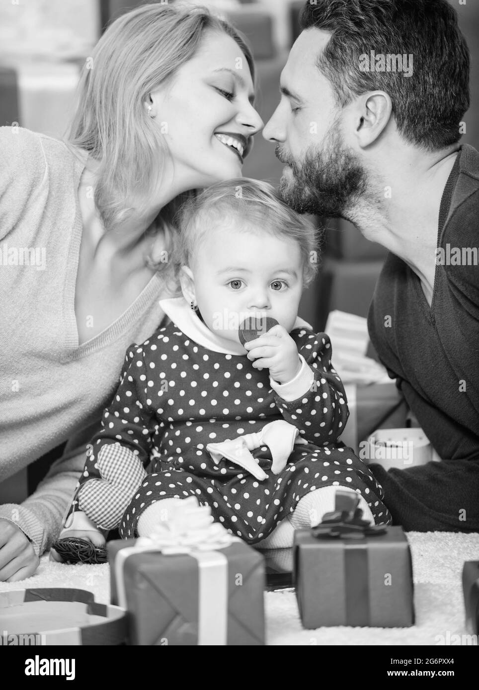 Romantic couple in love and baby girl. Valentines day concept. Together ...