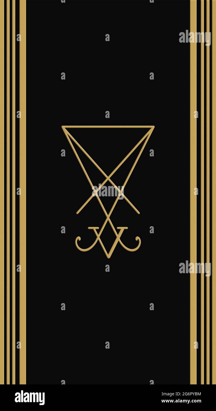 Sigil of Lucifer and golden lines. 3D rendering. Black background Stock ...