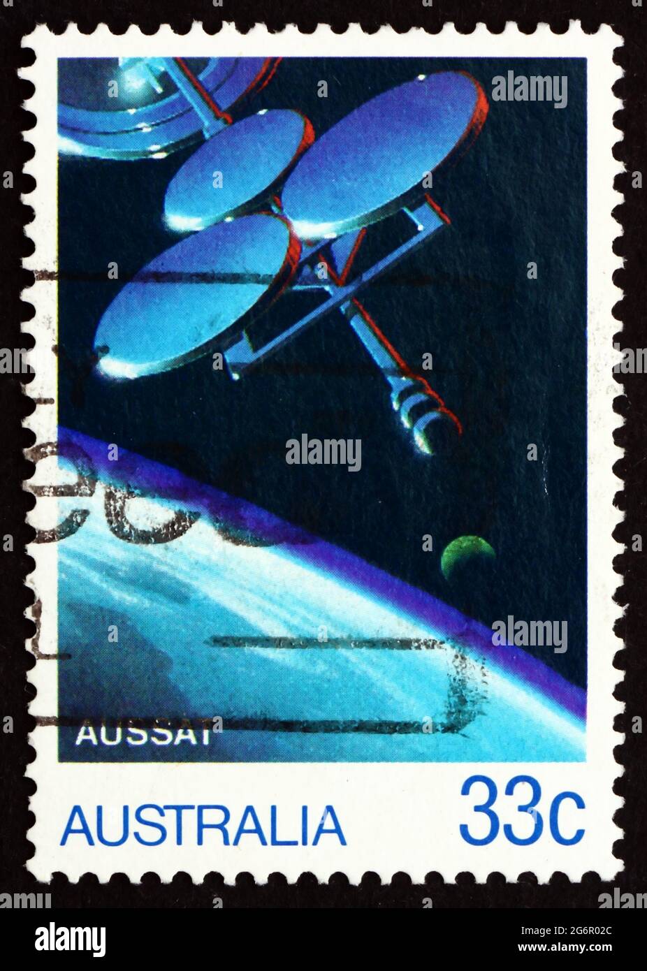 AUSTRALIA - CIRCA 1986: a stamp printed in the Australia shows AUSSAT ...