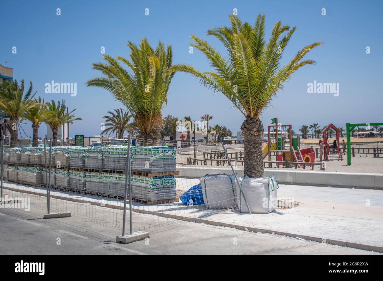 Building works on the new beachfront promenade at Lo Pagan, Murcia ...
