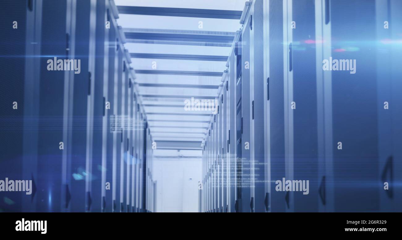 Computer servers in a server room with glowing lights Stock Photo - Alamy