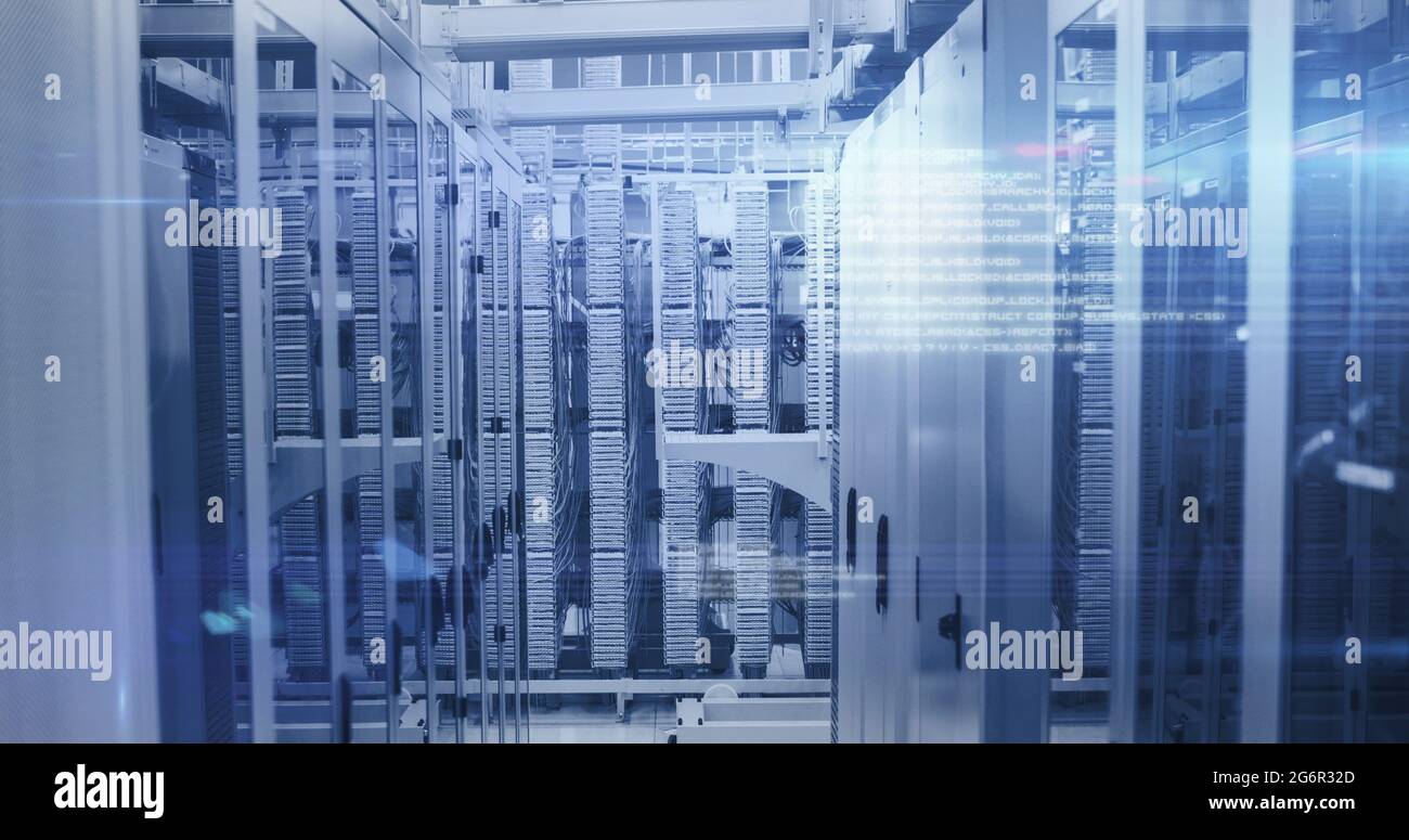 Computer servers in a server room with glowing lights Stock Photo - Alamy