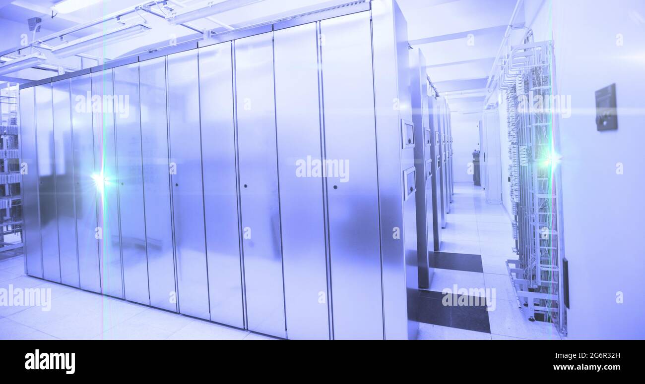 Computer servers in a server room with glowing lights Stock Photo - Alamy