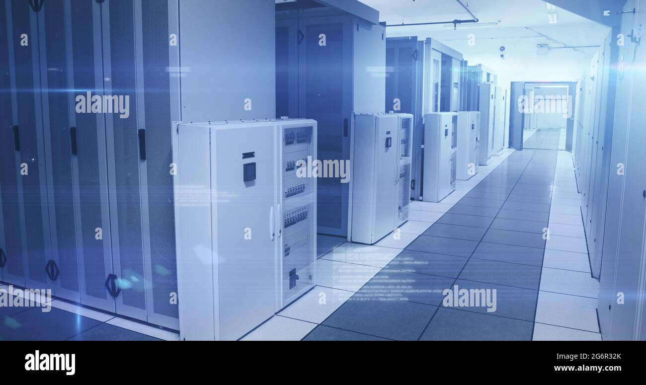 Computer servers in a server room with glowing lights Stock Photo - Alamy