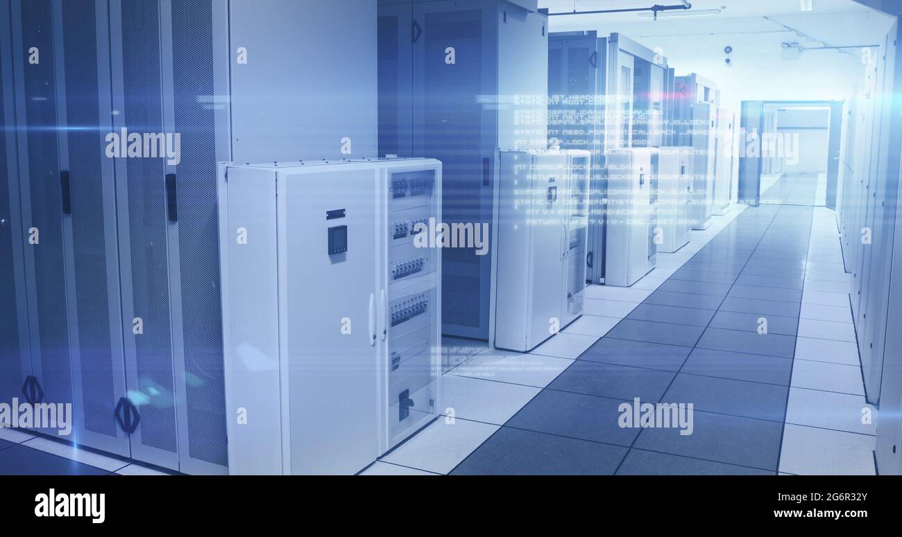 Computer servers in a server room with glowing lights Stock Photo - Alamy