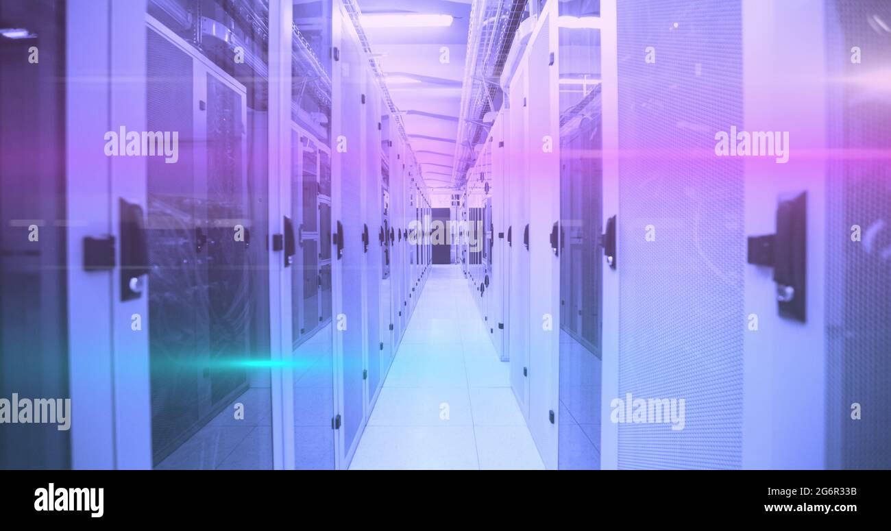 Computer servers in a server room with glowing lights Stock Photo - Alamy