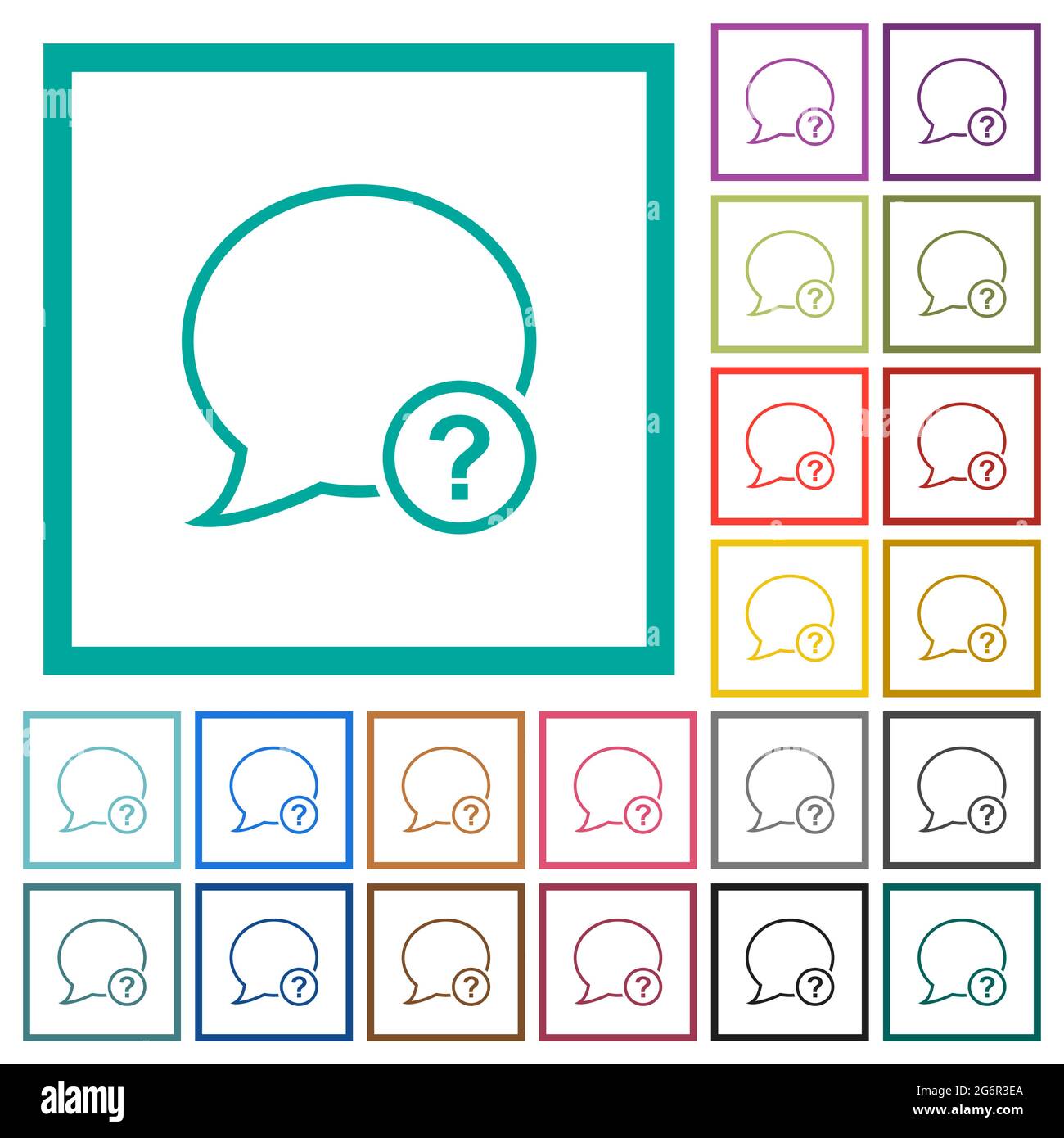 Message question outline flat color icons with quadrant frames on white ...