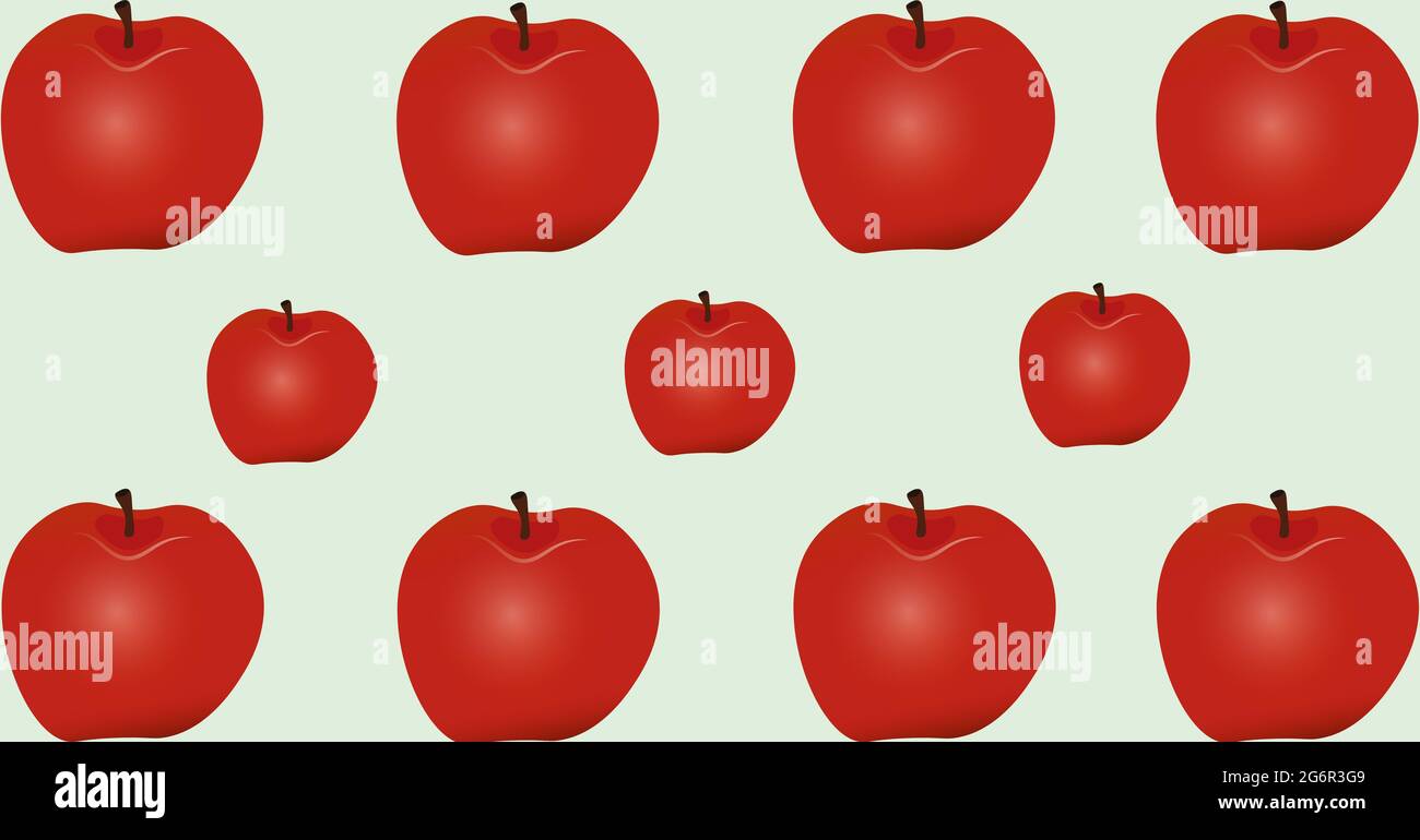 Composition of red apple halves repeated in rows on pale green ...