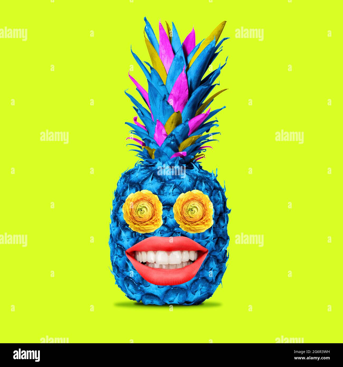 Contemporary art collage, modern design. Summer time mood. Blue ...