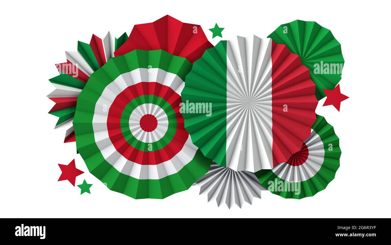 Italy flag paper fan background. Italian holiday celebration banner. 3D ...