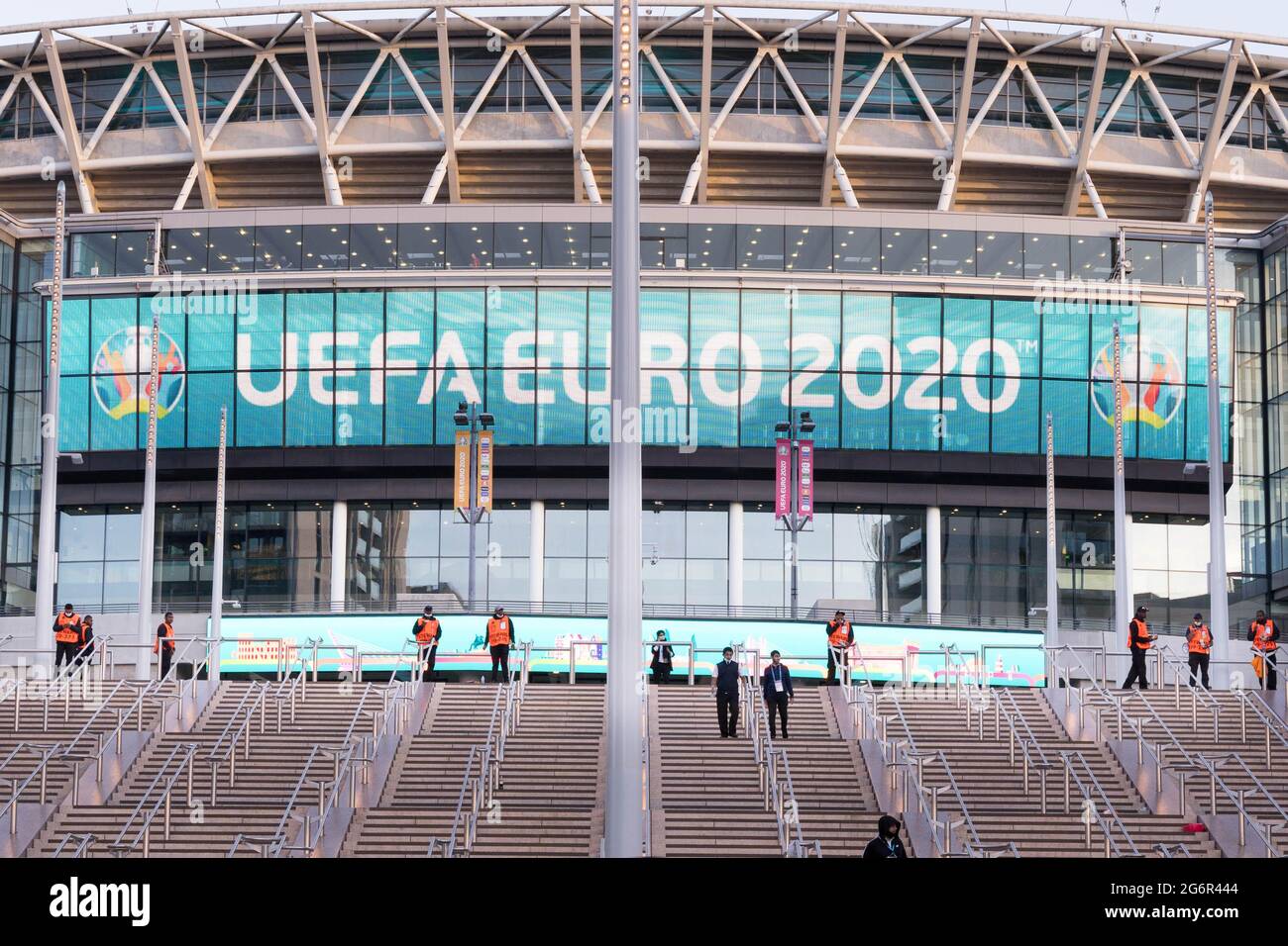 word of UEFA EURO2020 projected onto giant LED screen on the entrance ...