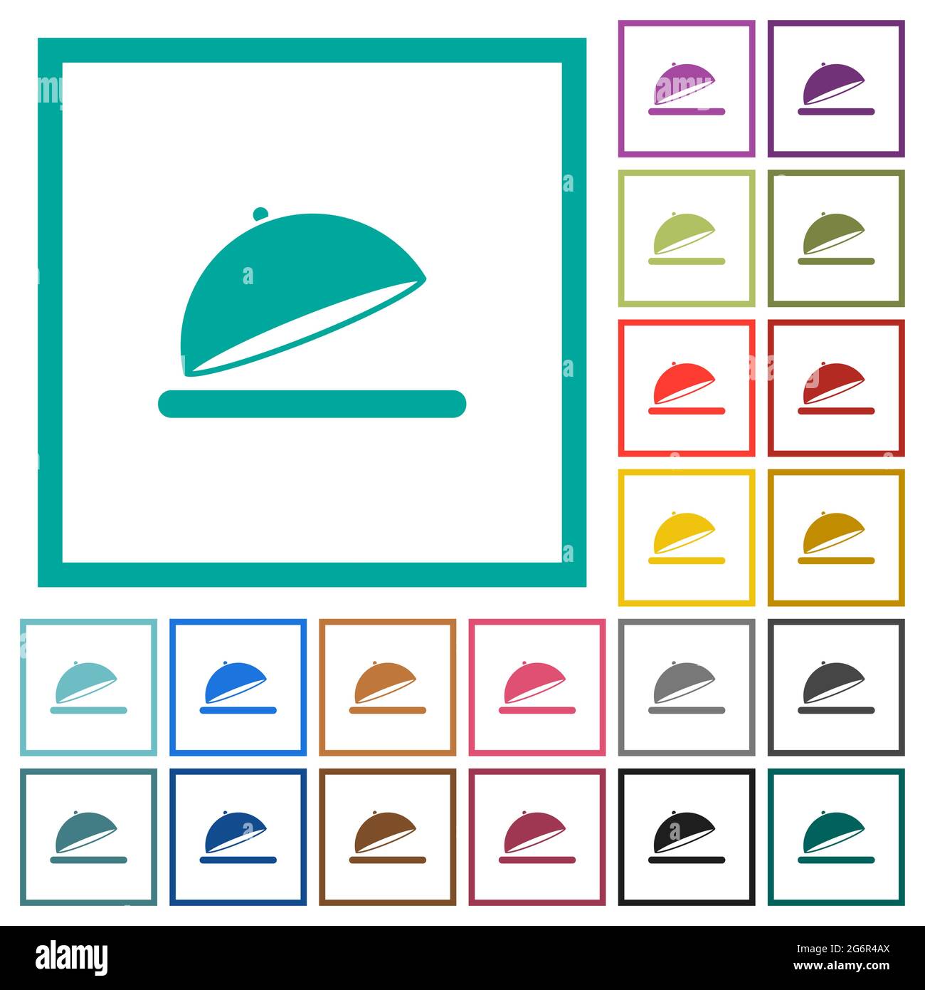 Open food tray flat color icons with quadrant frames on white ...