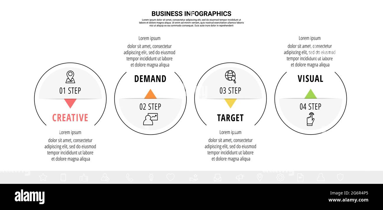 Vector line infographics template for four arrows and circles. Business ...