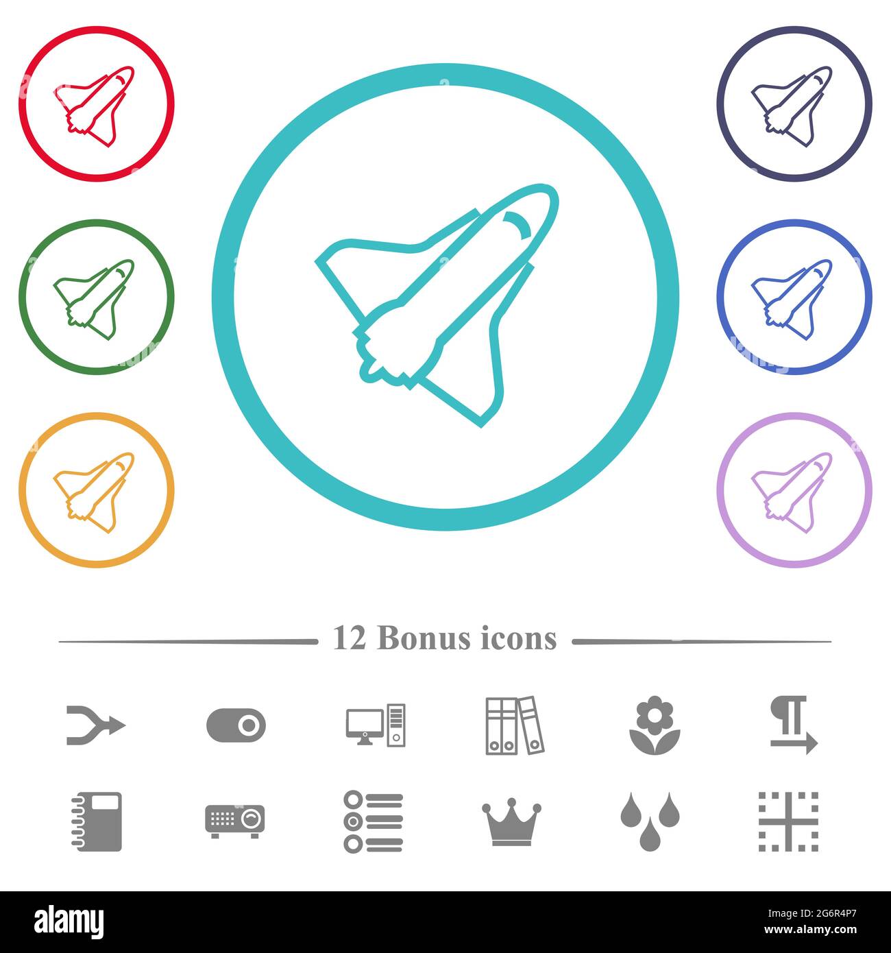 Space shuttle outline flat color icons in circle shape outlines. 12 ...
