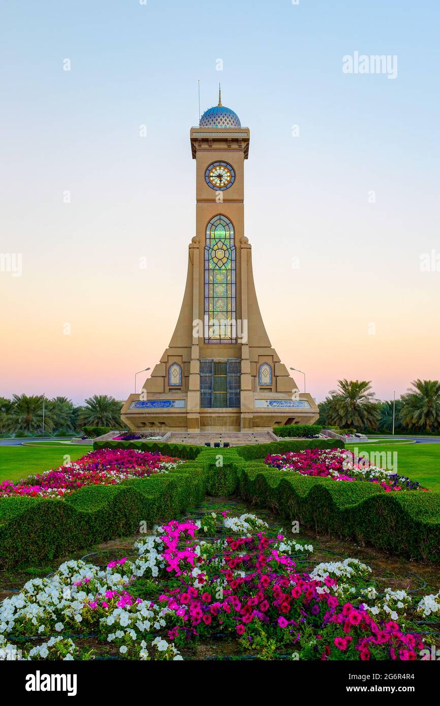 Muscat, Oman - January 20 2016: Sunset view of the clock tower in ...