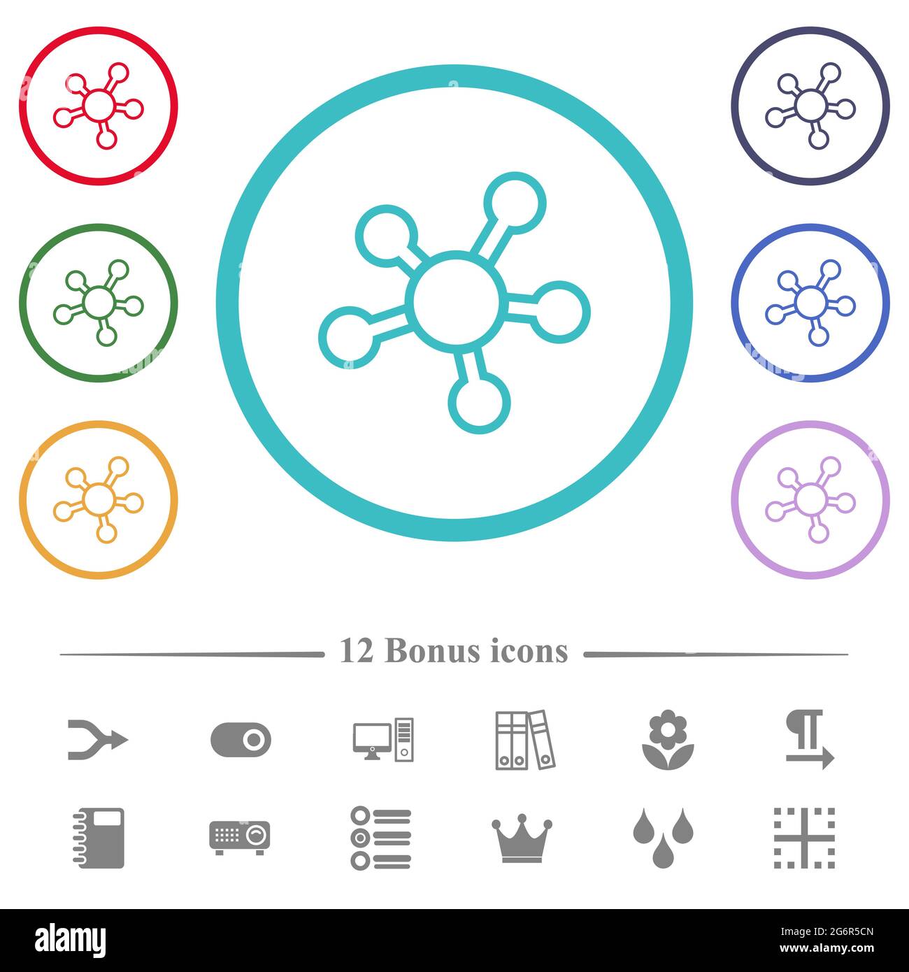 Network connections outline flat color icons in circle shape outlines ...
