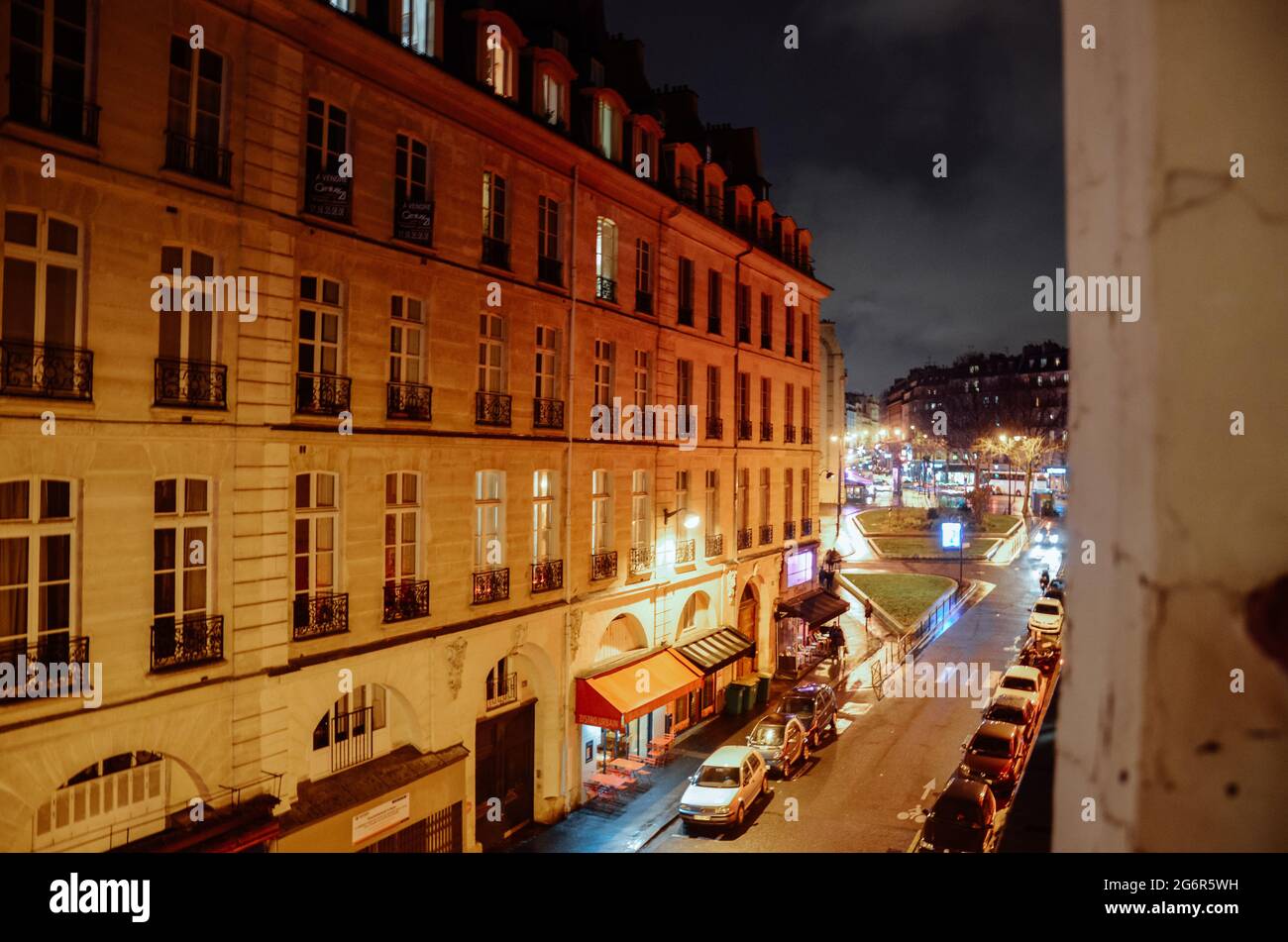 Night view of a residential building facade and lighted street Stock ...