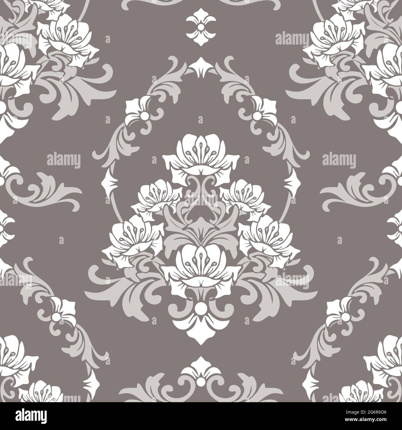 Seamless vector patter rococo style flower on grey background. Romantic ...