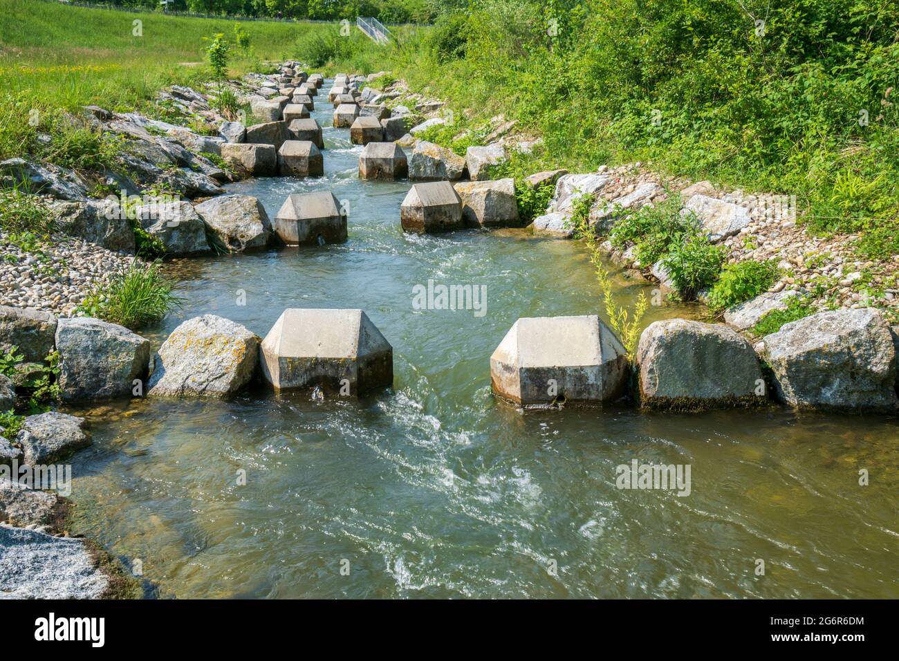 fish ladder for migration of spawning fish in river stream Stock Photo ...