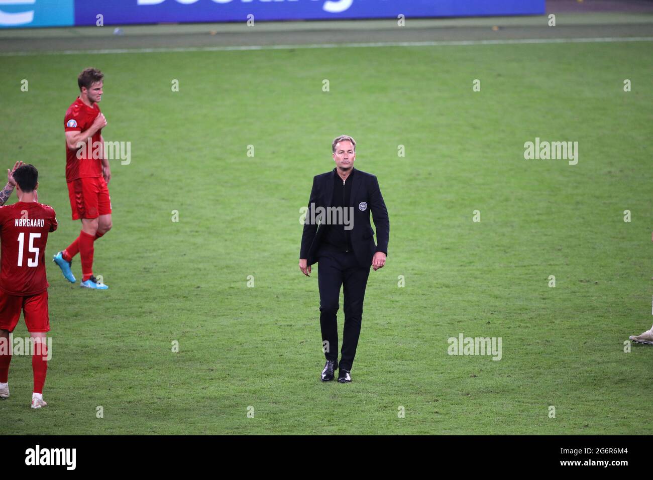 London, UK. 07th July, 2021. Kasper Hjulmand (Denmark coach) at the end ...