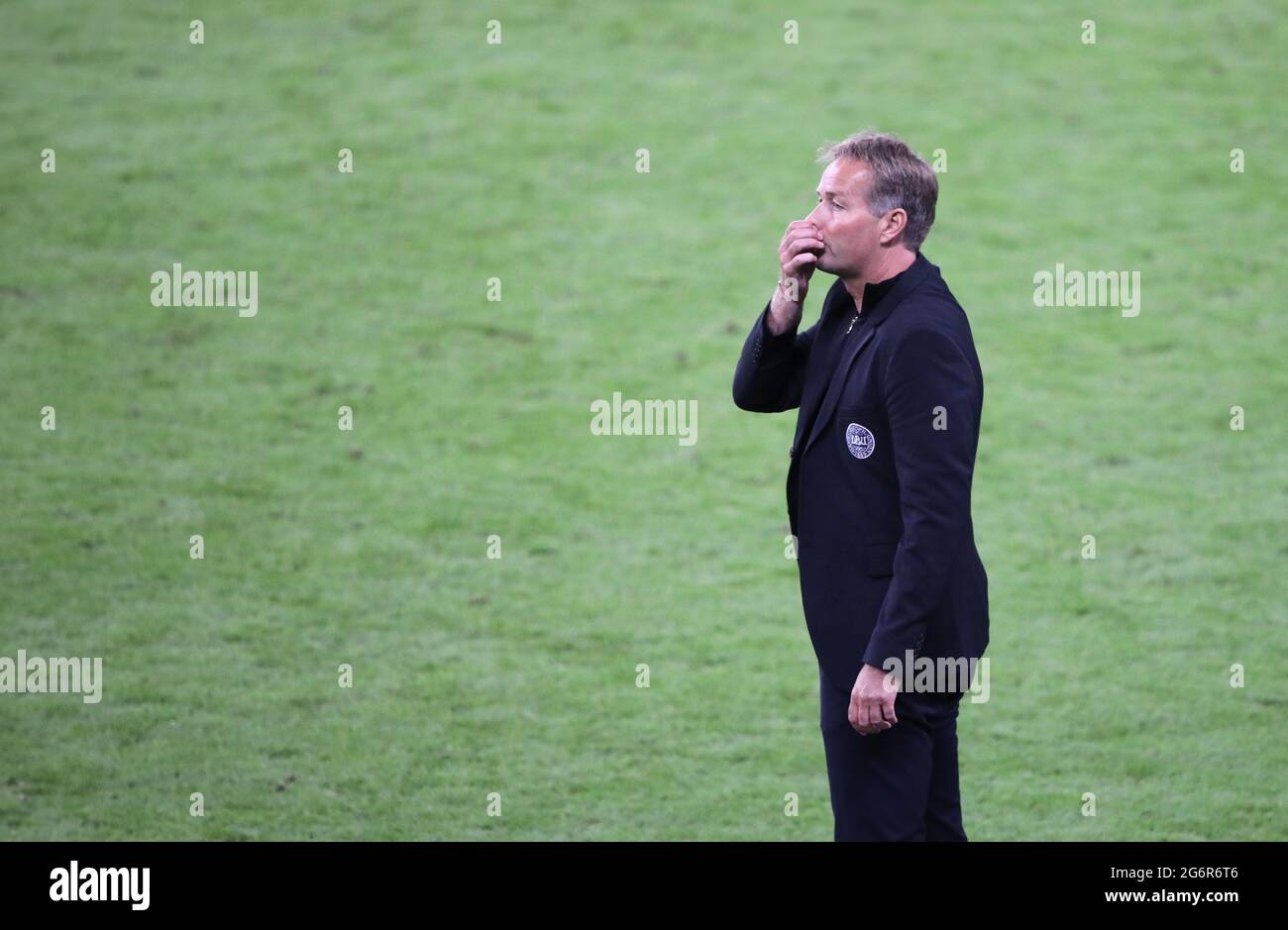 London, UK. 07th July, 2021. Kasper Hjulmand (Denmark coach) at the ...