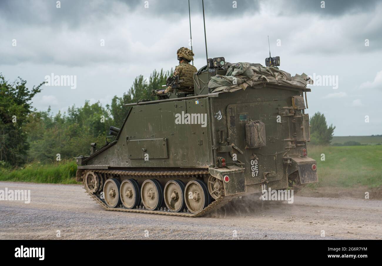 British army CVRT FV105 Sultan command and control vehicle in action on ...