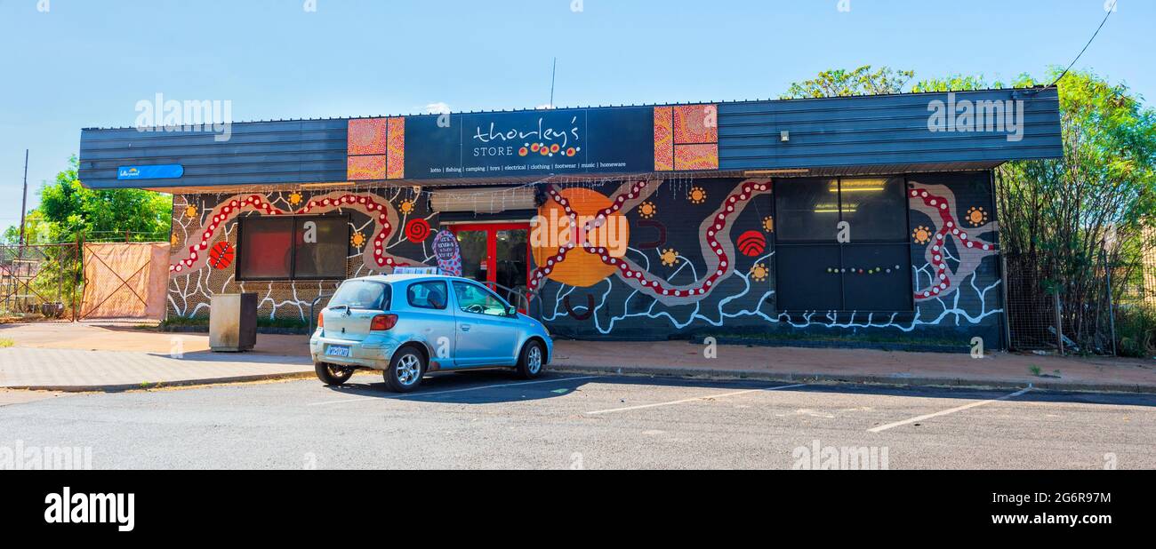 Local store decorated with Aboriginal artwork, Wyndham, Kimberley ...