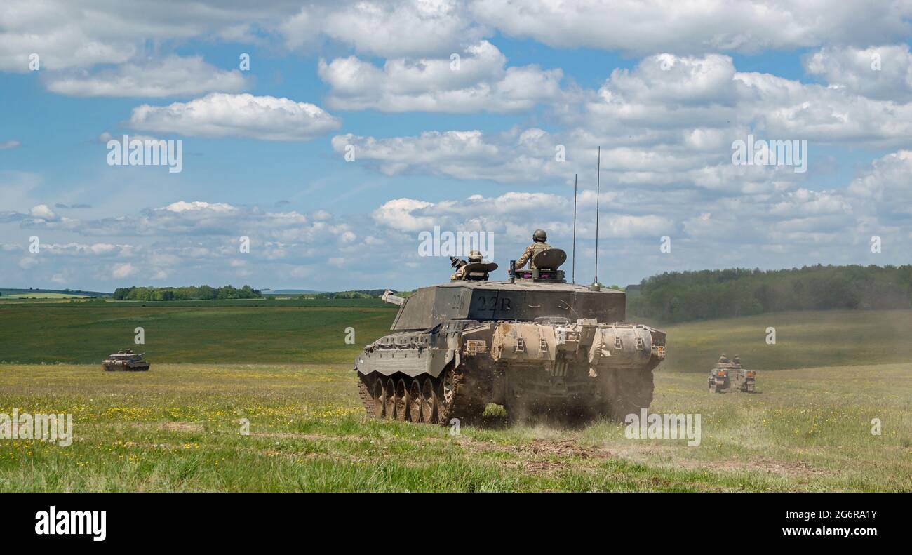 British Army military Challenger 2 Main Battle Tank on maneuvers in a ...