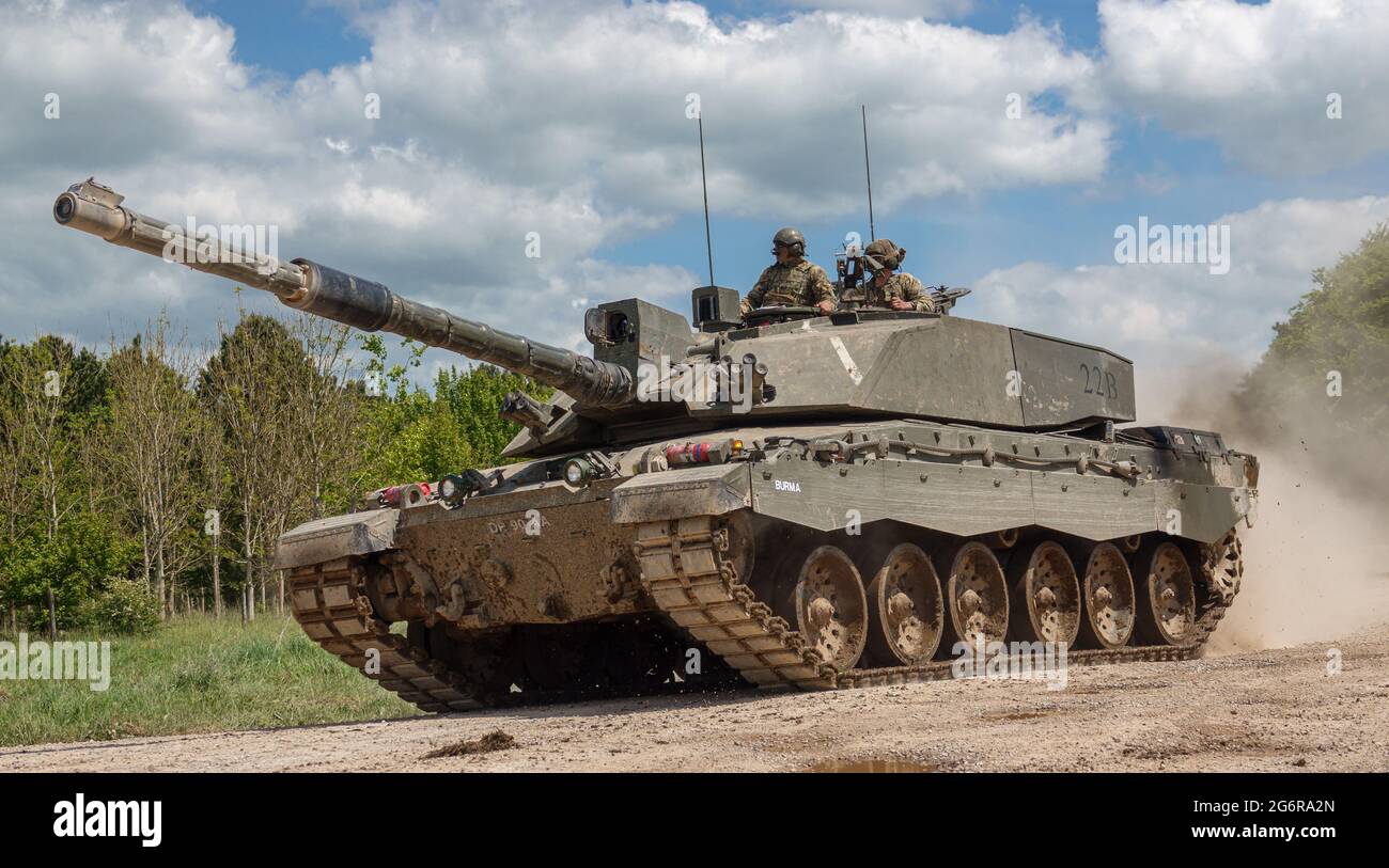 British Army military Challenger 2 Main Battle Tank on maneuvers in a ...