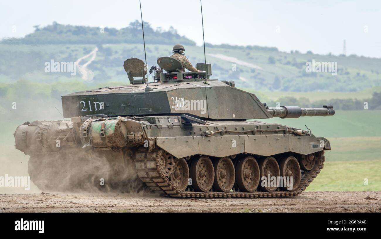 British Army military Challenger 2 Main Battle Tank on maneuvers in a ...