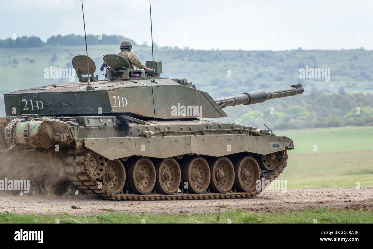 British Army military Challenger 2 Main Battle Tank on maneuvers in a ...