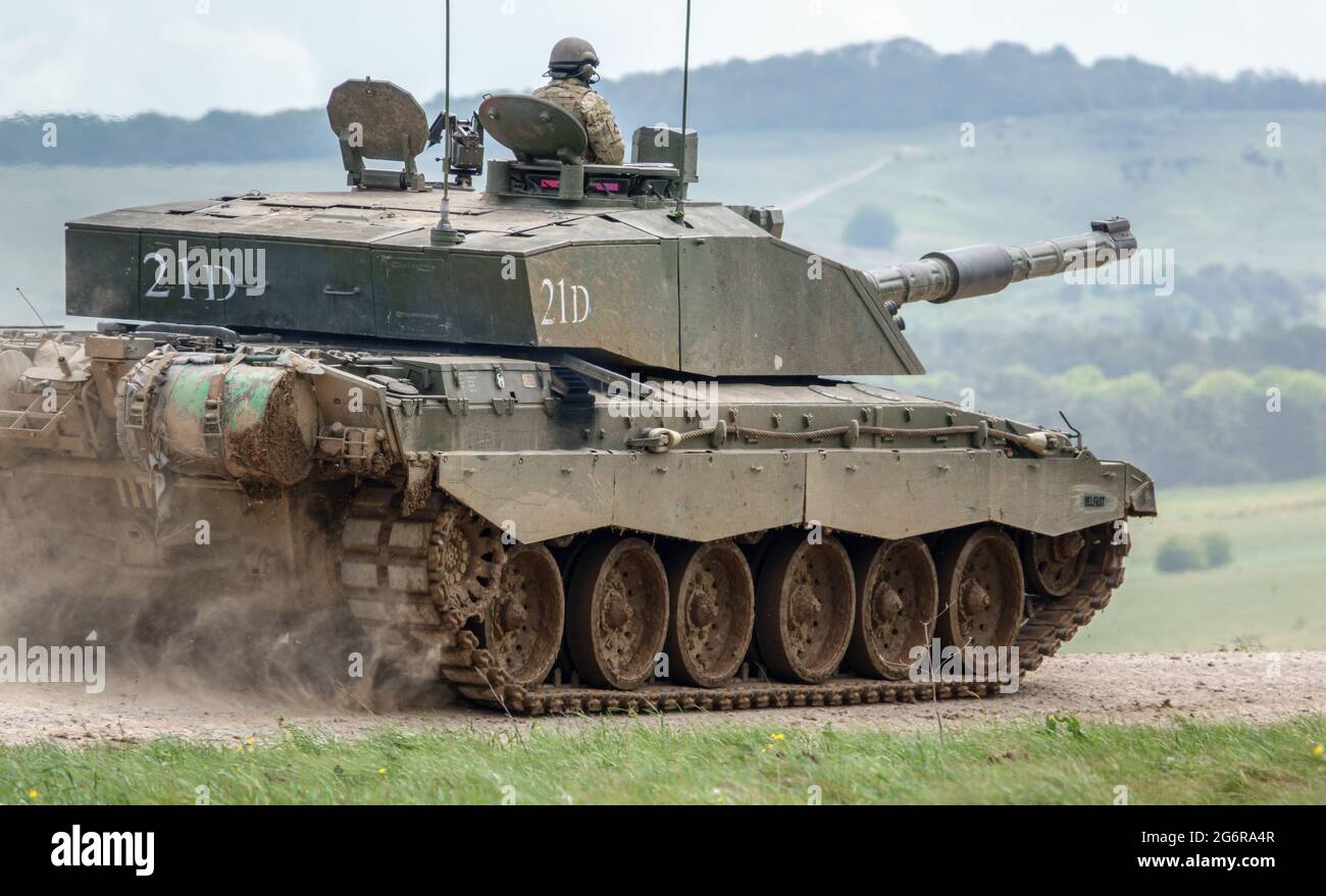 British Army military Challenger 2 Main Battle Tank on maneuvers in a ...