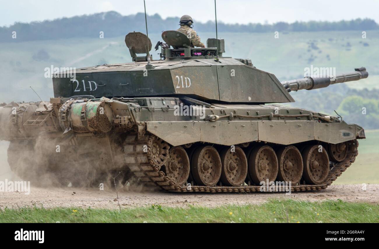 British Army military Challenger 2 Main Battle Tank on maneuvers in a ...