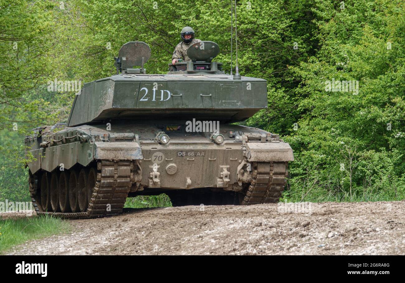 British Army military Challenger 2 Main Battle Tank on maneuvers in a ...
