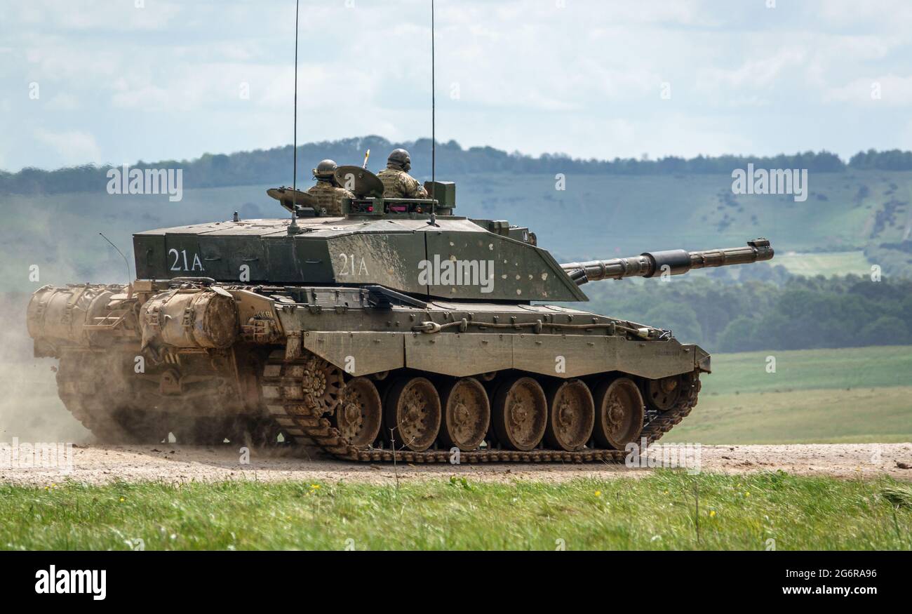 British Army military Challenger 2 Main Battle Tank on maneuvers in a ...