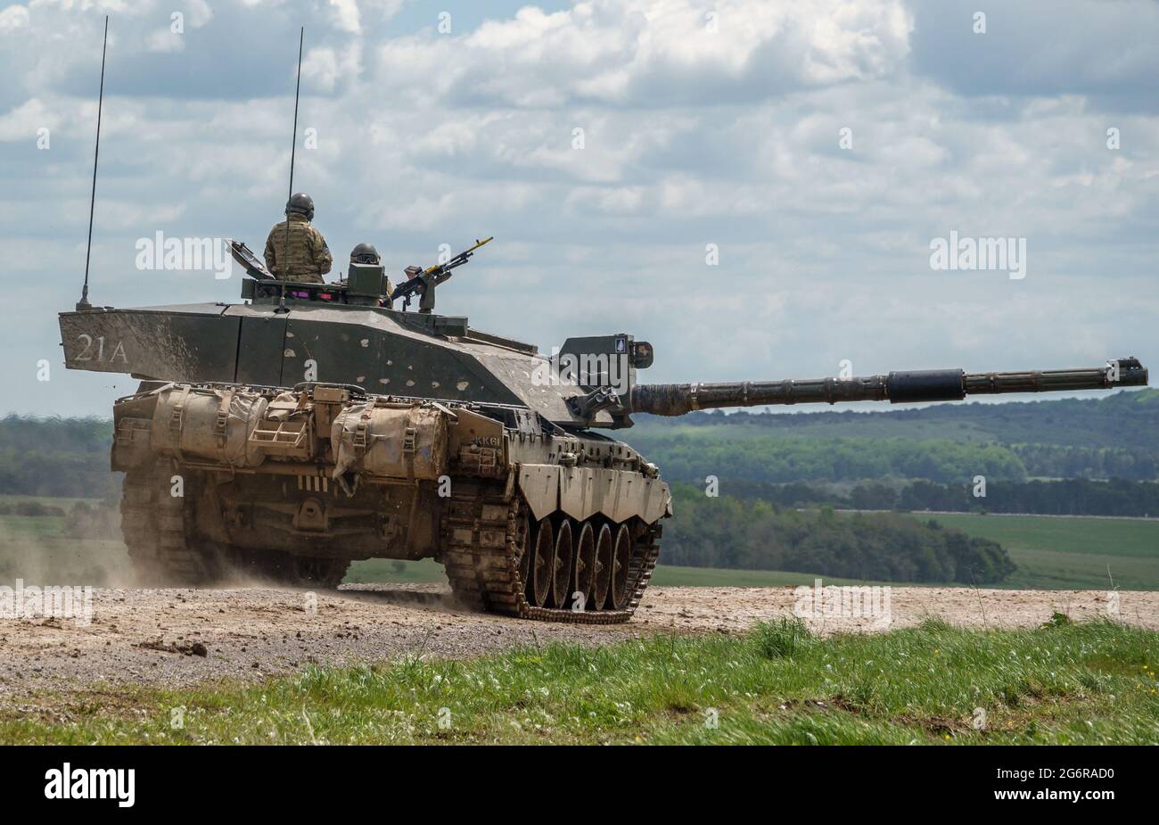British Army military Challenger 2 Main Battle Tank on maneuvers in a ...