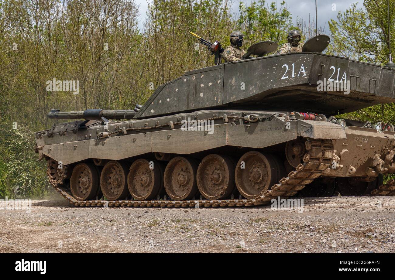 British Army military Challenger 2 Main Battle Tank on maneuvers in a ...