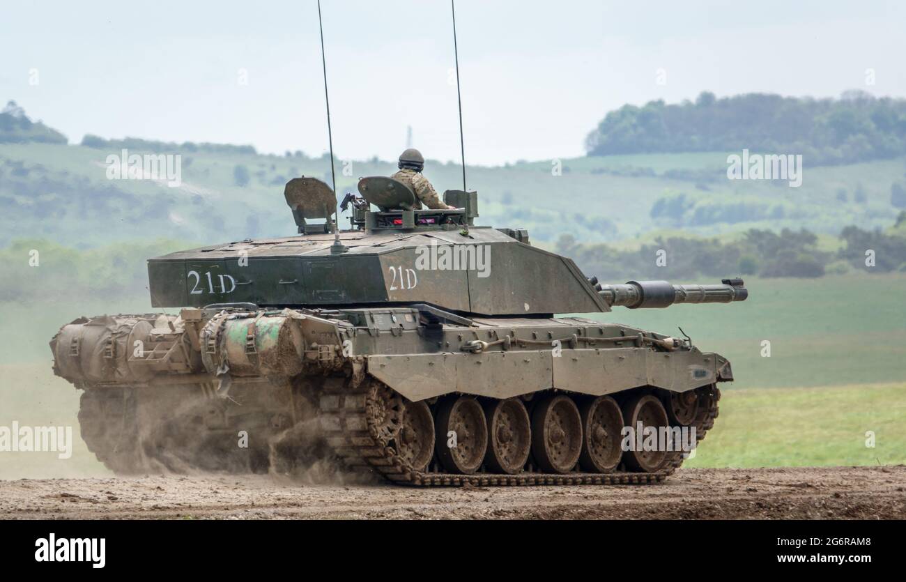 British Army military Challenger 2 Main Battle Tank on maneuvers in a ...