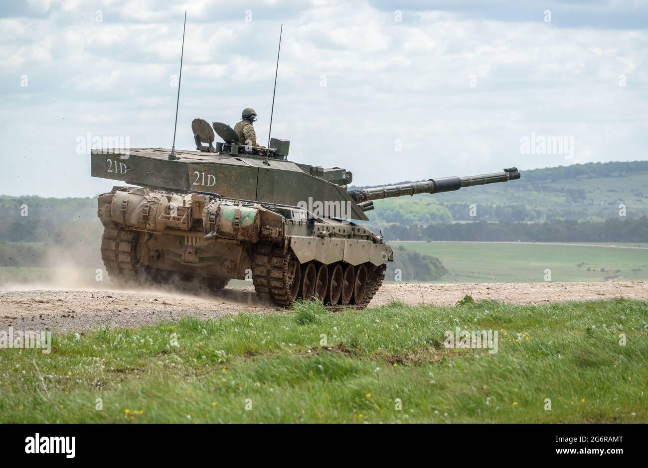 British Army military Challenger 2 Main Battle Tank on maneuvers in a ...