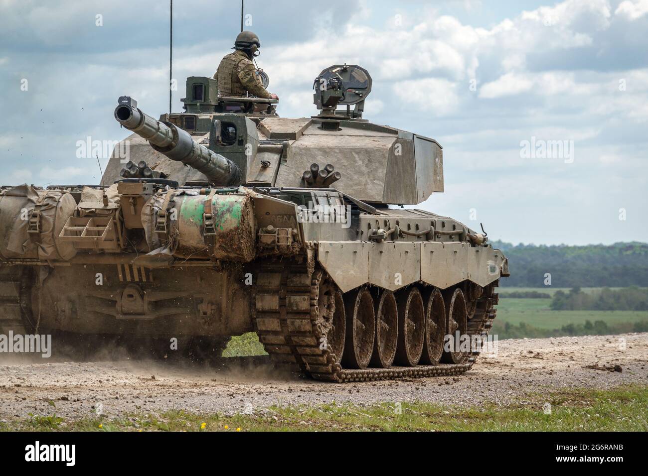 British Army military Challenger 2 Main Battle Tank on maneuvers in a ...