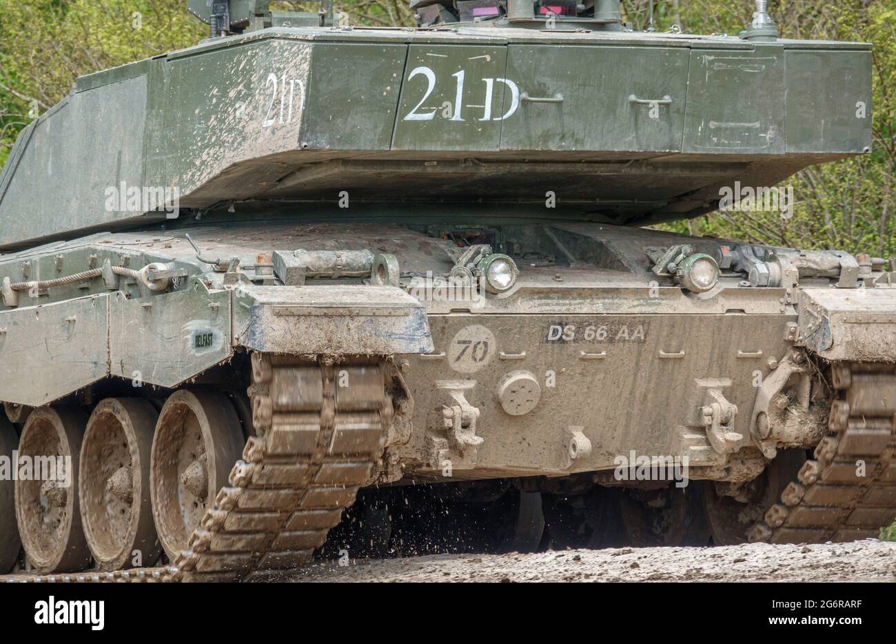 British Army military Challenger 2 Main Battle Tank on maneuvers in a ...