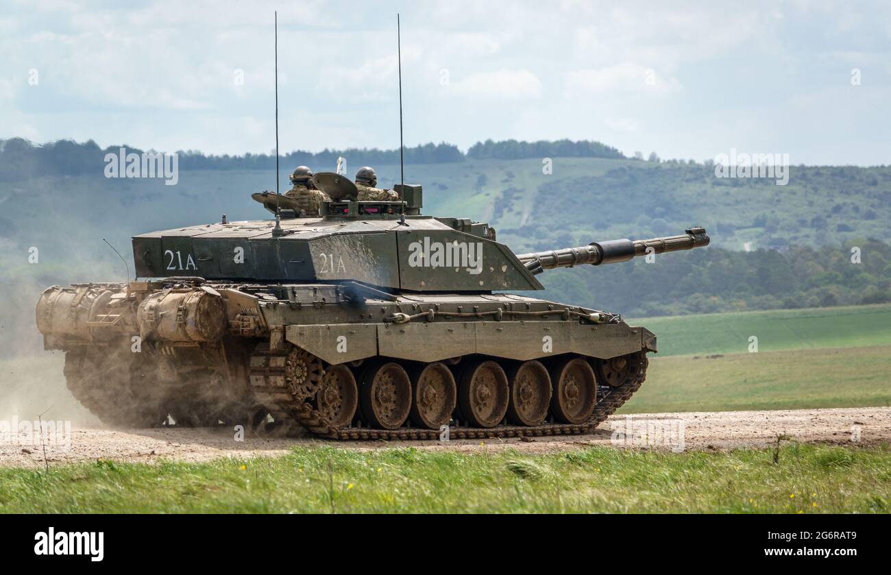 British Army military Challenger 2 Main Battle Tank on maneuvers in a ...