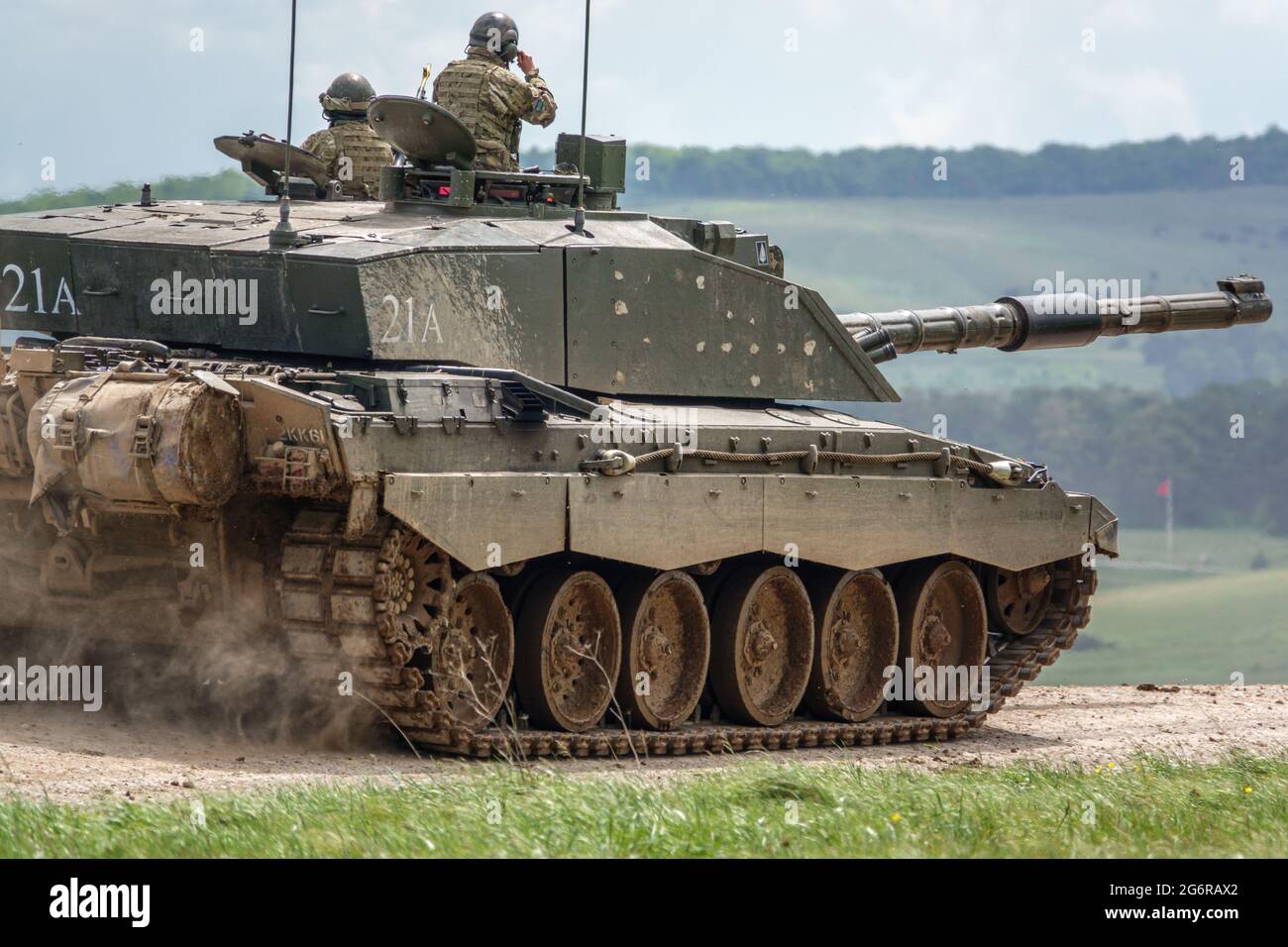 British Army military Challenger 2 Main Battle Tank on maneuvers in a ...