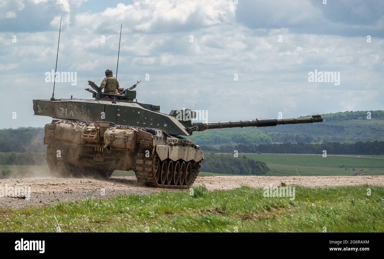 British Army military Challenger 2 Main Battle Tank on maneuvers in a ...