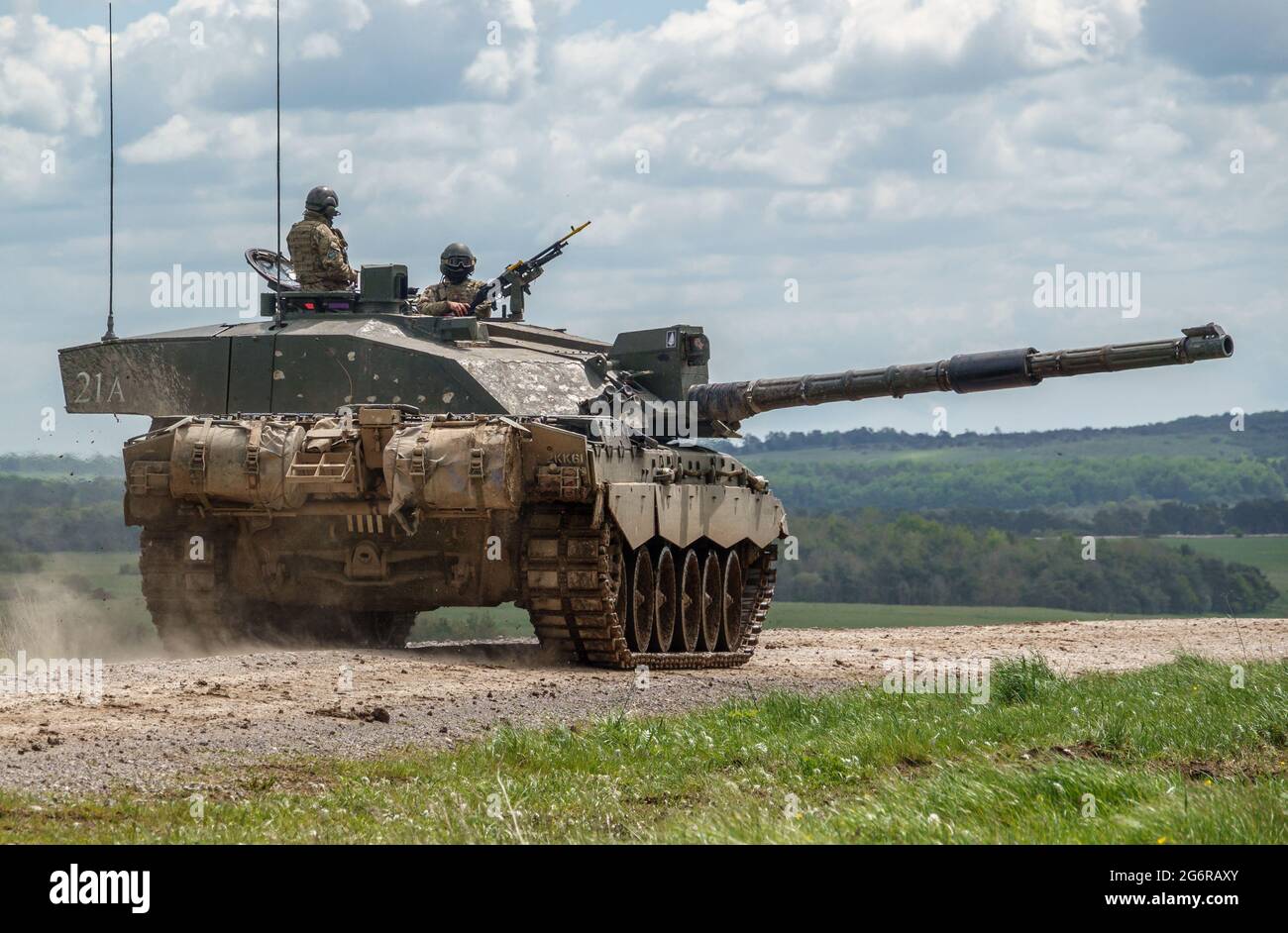 British Army military Challenger 2 Main Battle Tank on maneuvers in a ...