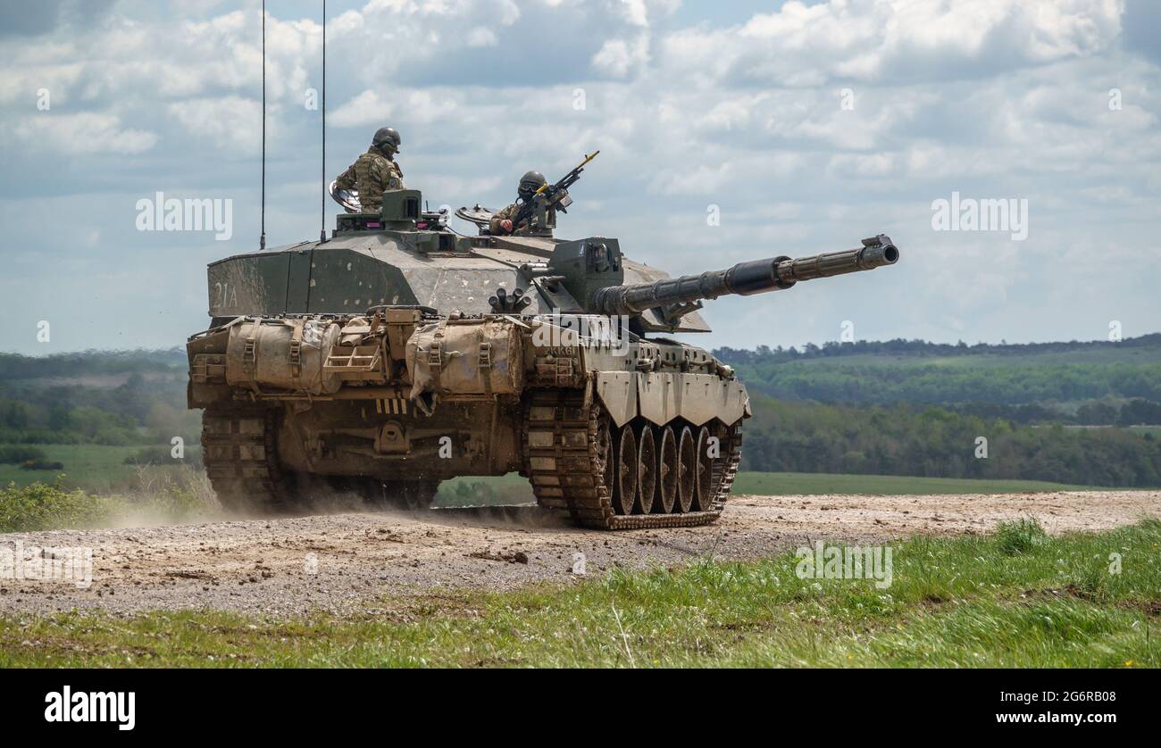 British Army military Challenger 2 Main Battle Tank on maneuvers in a ...