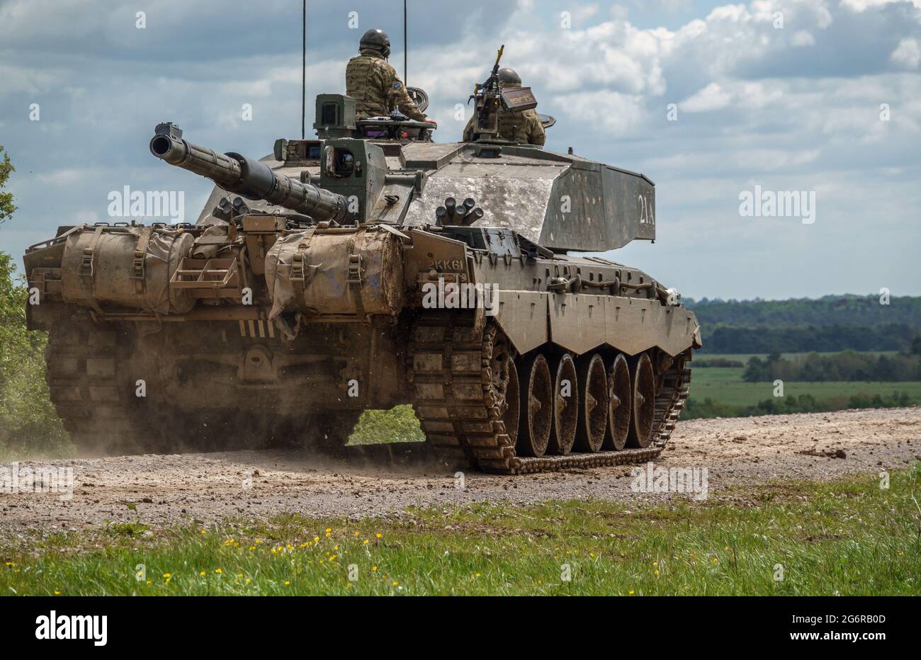 British Army military Challenger 2 Main Battle Tank on maneuvers in a ...