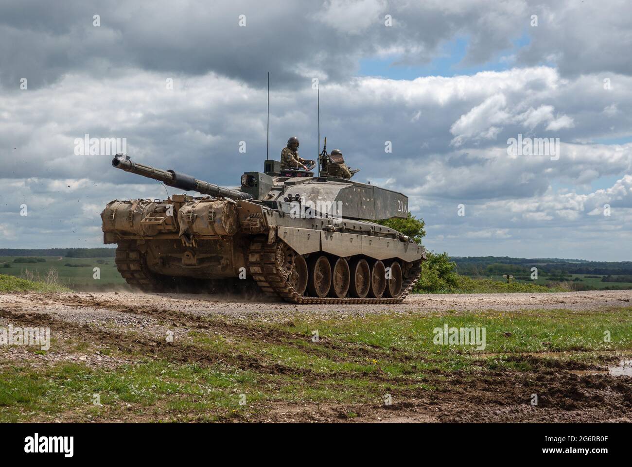 British Army military Challenger 2 Main Battle Tank on maneuvers in a ...