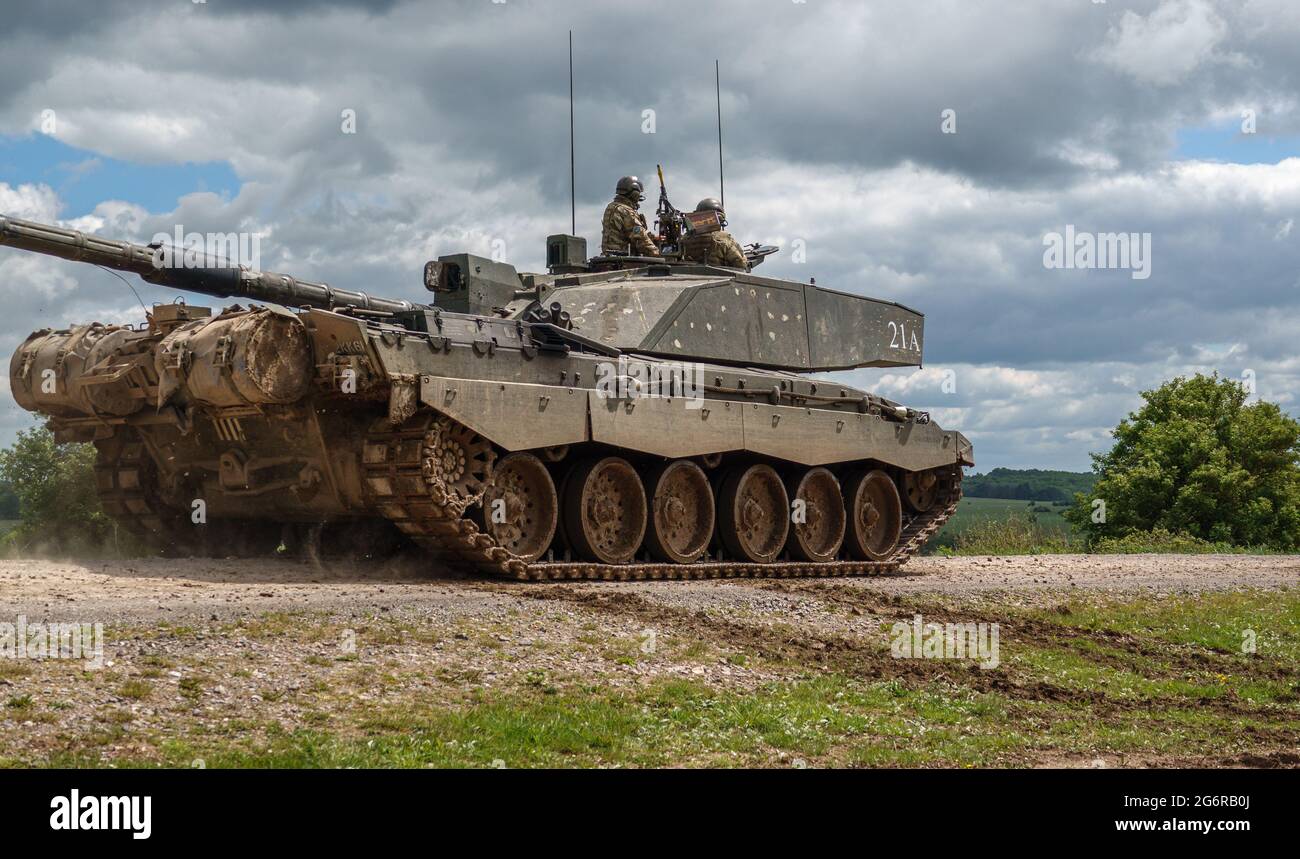 British Army military Challenger 2 Main Battle Tank on maneuvers in a ...